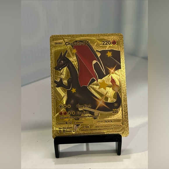 Pokemon | Toys | Charizard V Metal Gold Shiny Card Gold Foil Pokemon ...